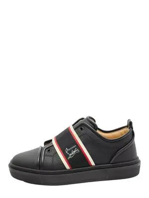 CHRISTIAN LOUBOUTIN Calf Leather Grained Texture Elasticated Strap Slip-on Sneakers - Black