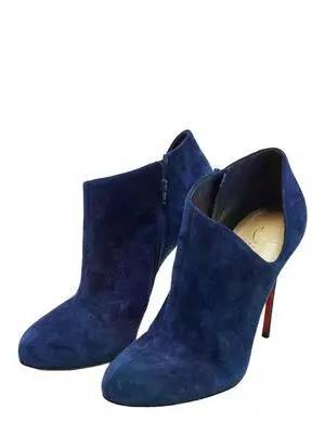 CHRISTIAN LOUBOUTIN Suede Almond Toe Stiletto Ankle Boots - Blue