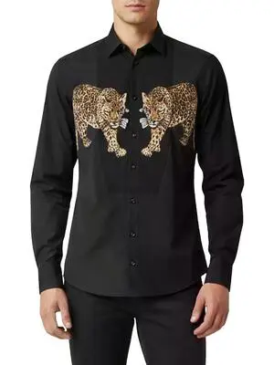 DOLCE & GABBANA Leopard-appliqué Tuxedo Shirt