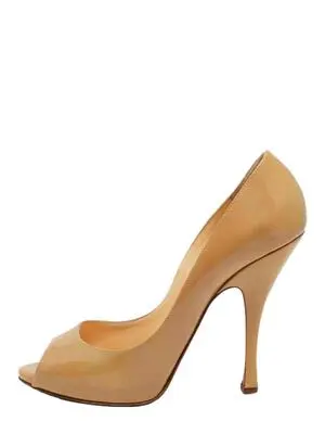 CHRISTIAN LOUBOUTIN Beige Leather Peep Toe Stiletto Pumps - Neutrals