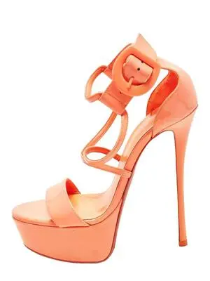 CHRISTIAN LOUBOUTIN Patent Leather Platform Stiletto Heeled Sandals - Orange