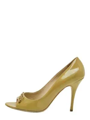 Fendi Patent Leather Logo Bow Detail Peep-toe Pumps - Neutrals