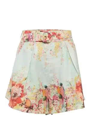Zimmermann Floral Print Belted Shorts - Blue