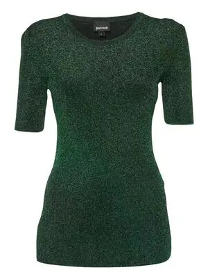 Just Cavalli Lamé Knit V-neck T-shirt - Green