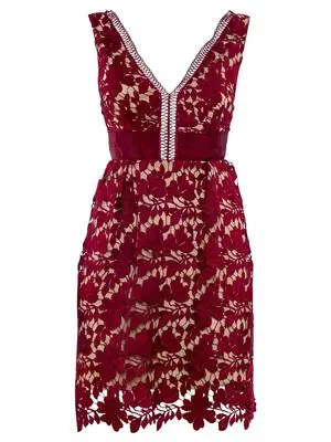 SELF-PORTRAIT Burgundy Floral Lace Mini Dress - Red