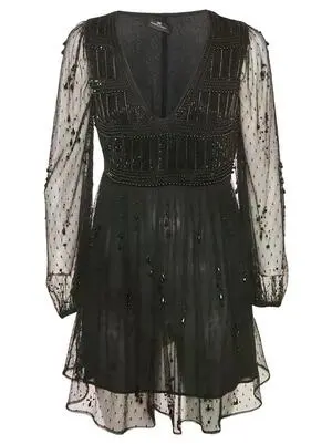 Elisabetta Franchi Bead-embellished Tulle Mini Dress - Black