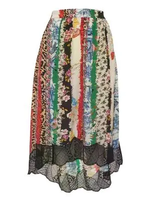Zadig&Voltaire Joslin Mix-print Lace-trim Midi Skirt - Neutrals