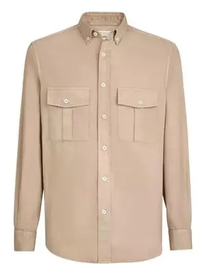 Brunello Cucinelli Garment-dyed Easy Fit Shirt In Cotton Twill With Chest Pockets And Button-down Collar - Neutrals