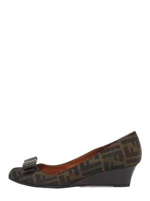 Fendi Zucca Bow Detail Wedge Pumps - Brown