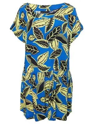 Moschino Leaf-print Shirred Mini Dress - Blue