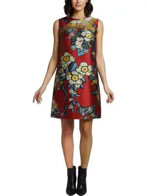 Dsquared2 Geisha And Crane Motif Jacquard Shift Mini Dress - Red