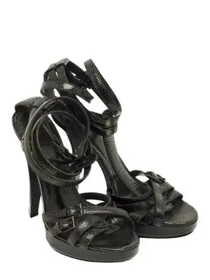 Burberry Lizard-embossed Leather Ankle-strap Sandals - Black