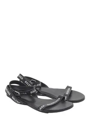 Balenciaga Logo-tape Ankle-strap Leather Flat Sandals - Black