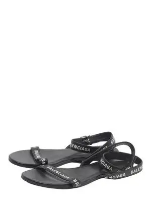 Balenciaga Logo-tape Ankle-strap Leather Flat Sandals - Black