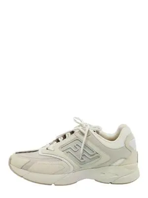 Fendi Grey Canvas And Nubuck Leather Paneled Ff Logo Lace-up Sneakers - Neutrals
