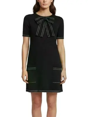 Elisabetta Franchi Mini Dress With Bow Detail And Contrast Stitching - Black