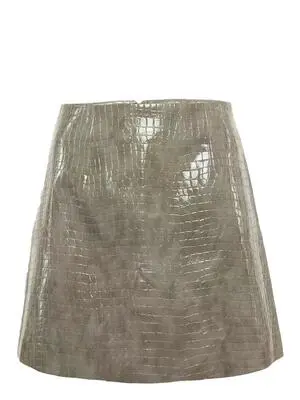 Rebecca Vallance Croc-effect Coated Cotton Mini Skirt - Grey