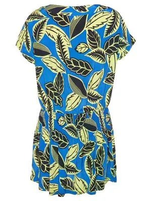 Moschino Shirred Leaf-print Mini Dress - Blue