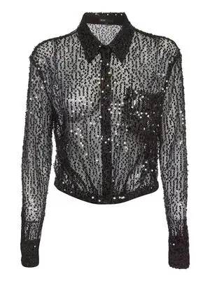 Maje Esther Sequin Embellished Mesh Blouse - Black