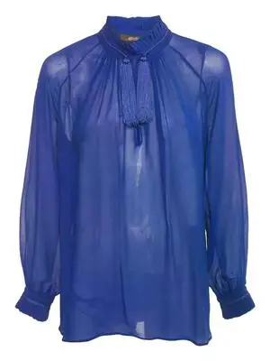 Roberto Cavalli Sheer Tassel Detail Long Sleeve Top - Blue