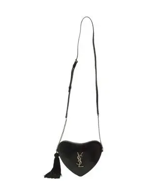Saint Laurent Heart Chain-strap Leather Crossbody Bag - Black