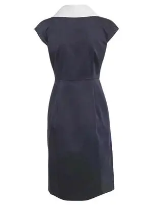 Max Mara Navy Cotton Contrast Collar Midi Dress - Blue