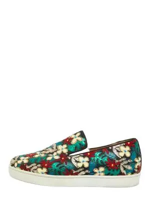CHRISTIAN LOUBOUTIN Floral Appliqué Slip-on Sneakers - Black
