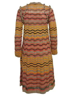 Missoni Zigzag Knit Midi Dress With Ruffled Mockneck - Neutrals