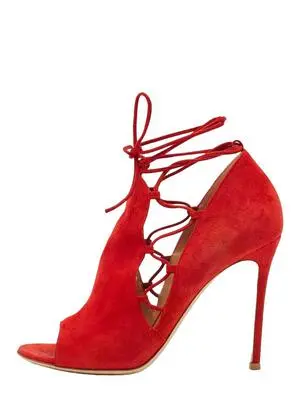 GIANVITO ROSSI Suede Lace-up Open-toe Ankle Boots - Red