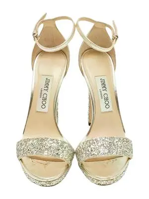 JIMMY CHOO Glitter Embellished Heeled Sandals - Silver