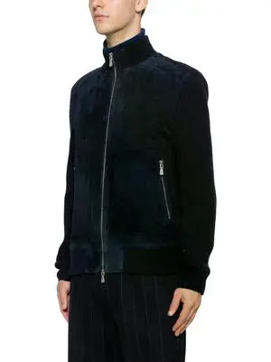 Eleventy Suede And Ribbed-knit Jacket - Blue