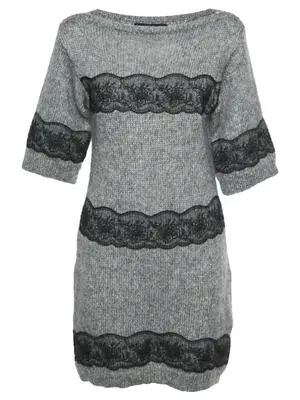 DOLCE & GABBANA Dolce & Gabbana Grey Rib-Knit Lace-Trim Mini Dress