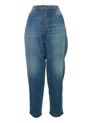Moschino Distressed Heart-button Tapered Jeans - Blue
