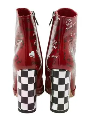 Dolce & Gabbana Graffiti Print Leather Ankle Boots With Block Heel - Red