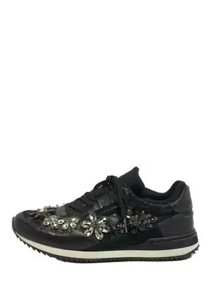 Dolce & Gabbana Crystal Embellished Leather Lace-up Sneakers - Black
