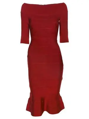 Herve Leger Off-shoulder Midi Dress - Red