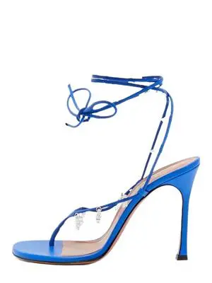 Amina Muaddi Leather Star Charm High Stiletto Heel Sandals - Blue