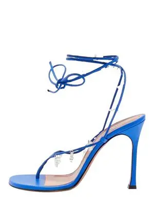 AMINA MUADDI Amina Muaddi Blue Leather Star Charm High Stiletto Heel Sandals