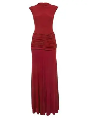 CHATS BY C.DAM Burgundy Jersey Ruched Maxi Dress - Red