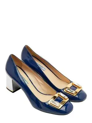 Prada Crystal Buckle Pumps - Blue