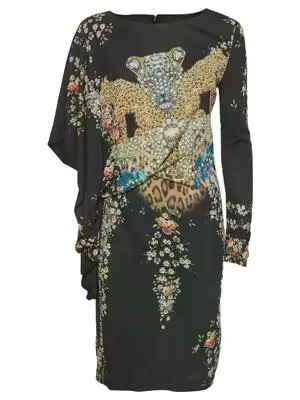 Roberto Cavalli Animal And Floral Print Draped Midi Dress - Blue
