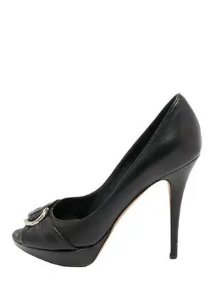 Dior Peep-toe Heeled Pumps With Buckle Detail - Black