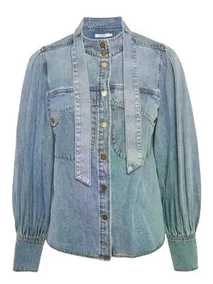 Zimmermann Denim High Neck Tie Blouse - Blue