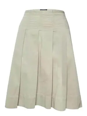 Burberry Pleated Cotton Denim Midi Skirt - Neutrals