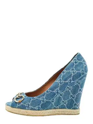 Gucci Charlotte Peep-toe Wedge Pumps - Blue