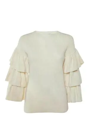 Valentino Garavani Ruffle Sleeve Sweater - Neutrals