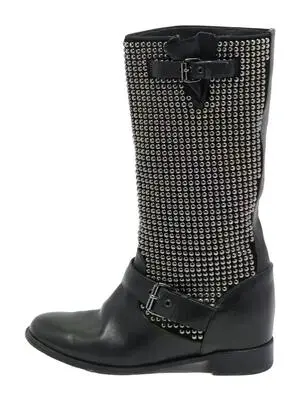 CHRISTIAN LOUBOUTIN Studded Buckle Leather Mid-calf Boots - Black