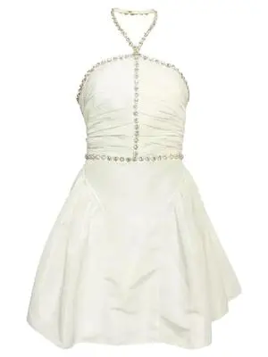 SELF-PORTRAIT Diamante-trim Taffeta Halterneck Mini Dress - Neutrals