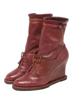 Bottega Veneta Burgundy Intrecciato Wedge Ankle Boots - Red