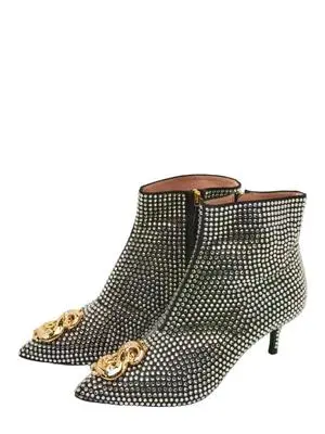Moschino Crystal Embellished Dollar Sign Ankle Boots - Silver